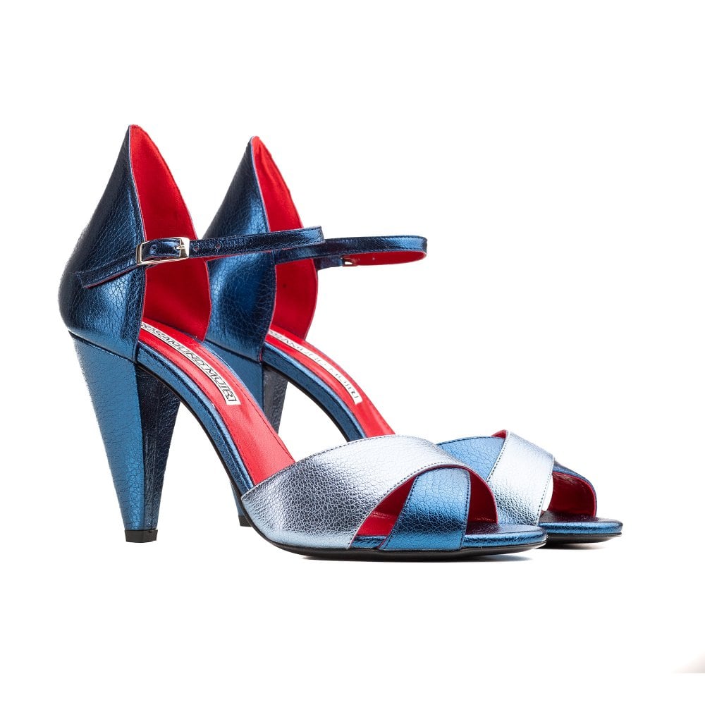 Aurora Metallic Blue Sandals | Rosamund Muir